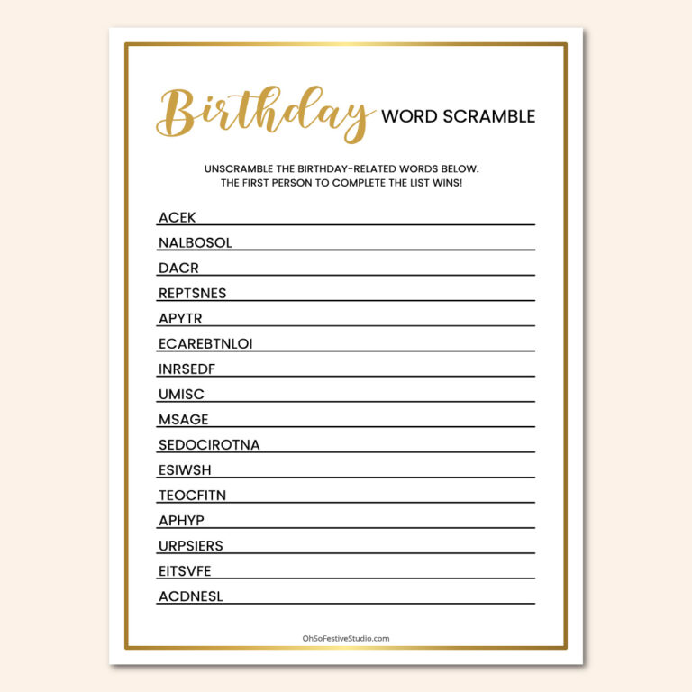 Birthday word scramble - OhSoFestiveStudio