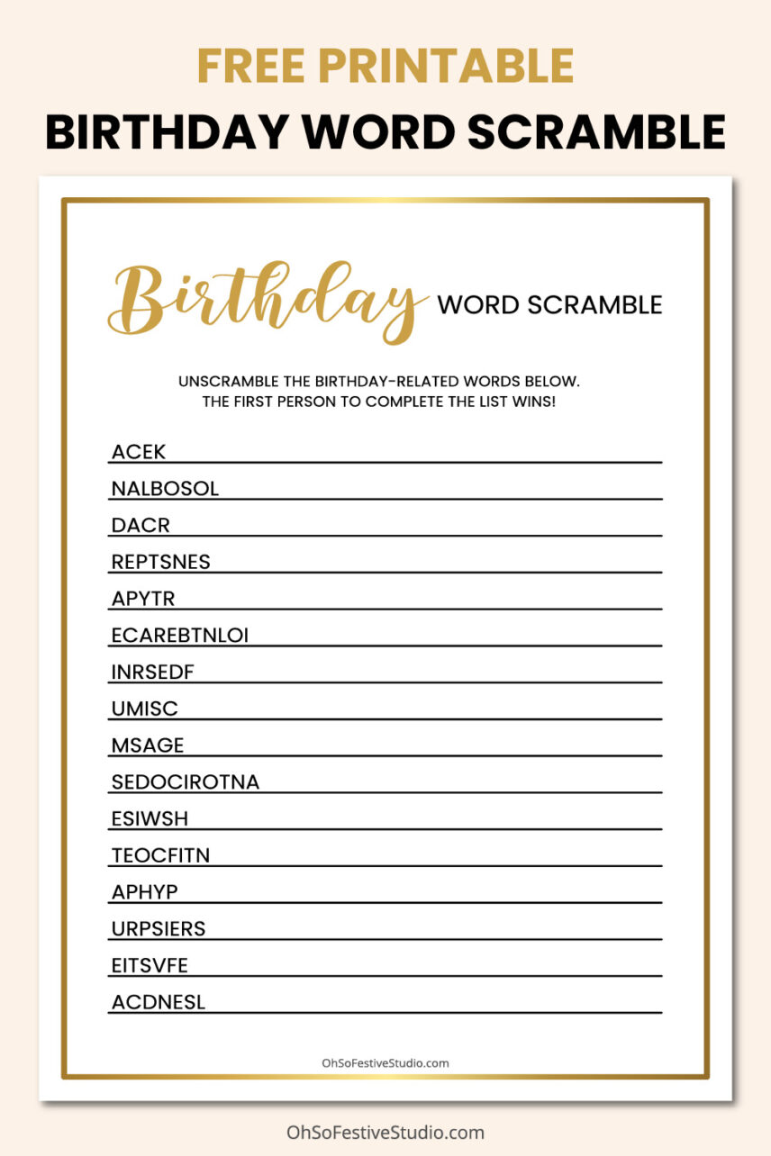 Birthday word scramble - OhSoFestiveStudio