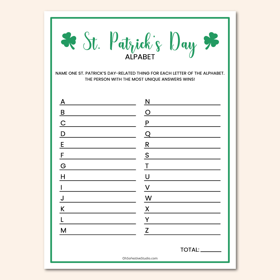 St. Patrick's Day alphabet game - OhSoFestiveStudio