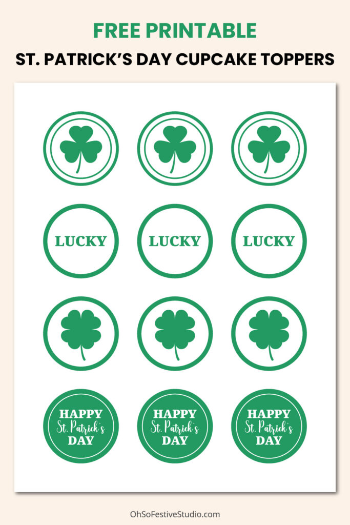 St. Patrick's Day cupcake toppers - OhSoFestiveStudio