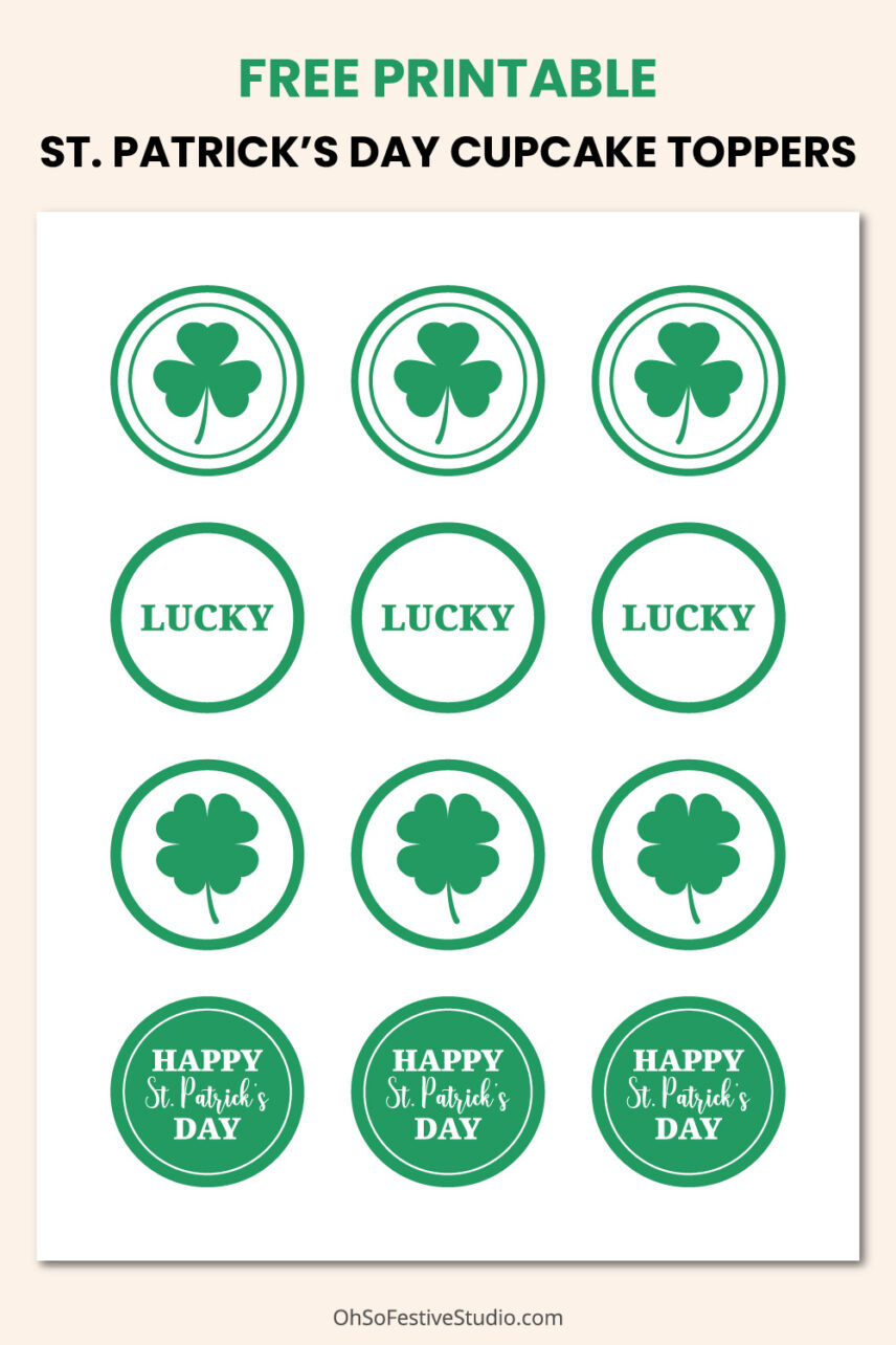 St. Patrick's Day cupcake toppers - OhSoFestiveStudio