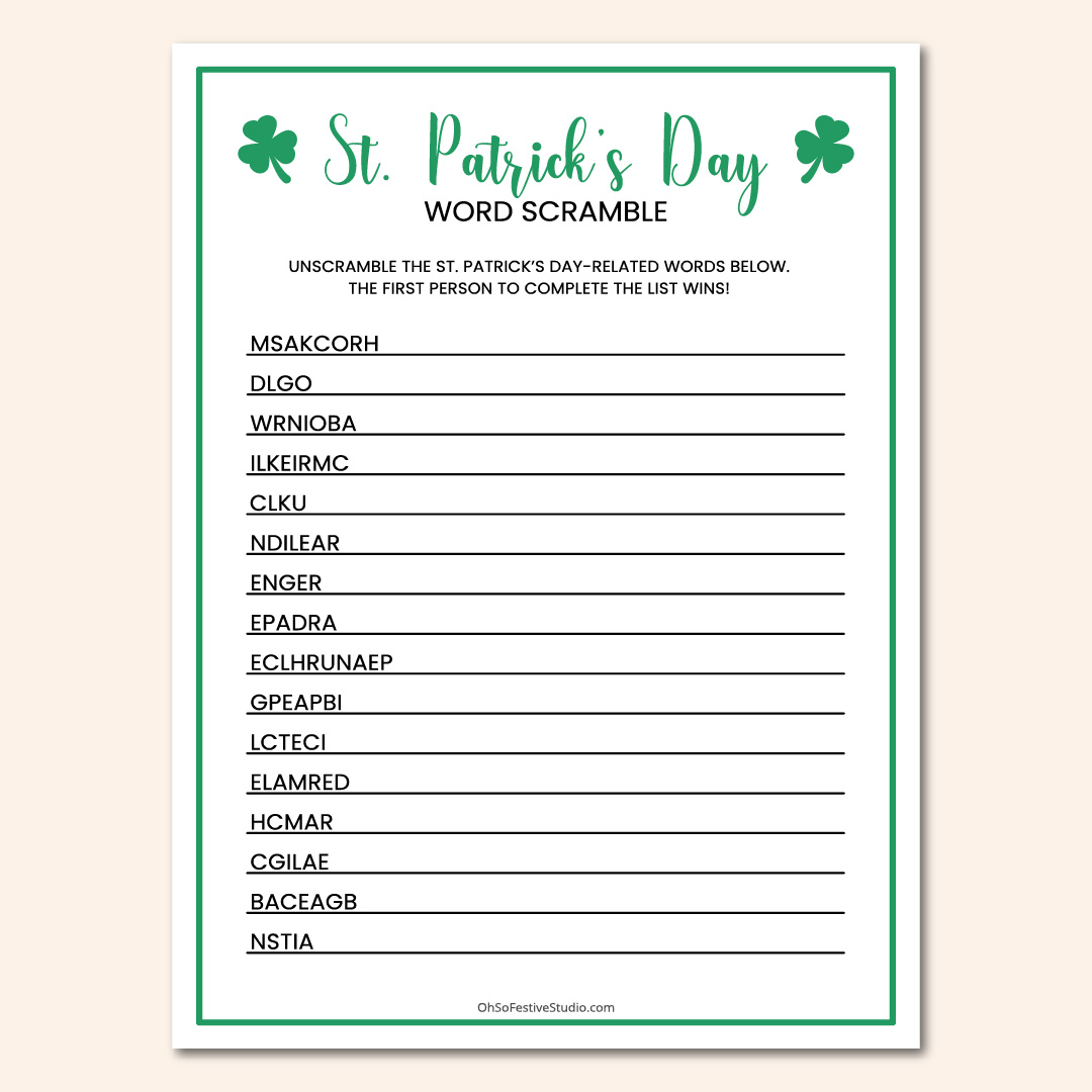 St. Patrick's Day word scramble - OhSoFestiveStudio