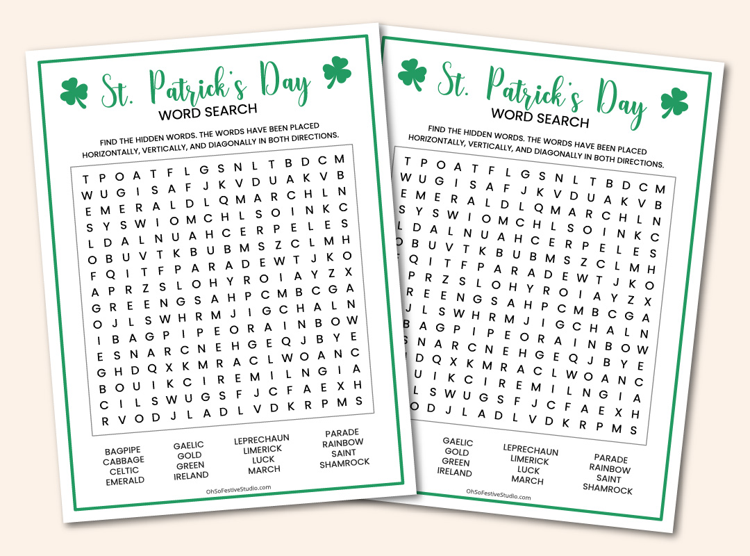 St. Patrick's Day word search - OhSoFestiveStudio