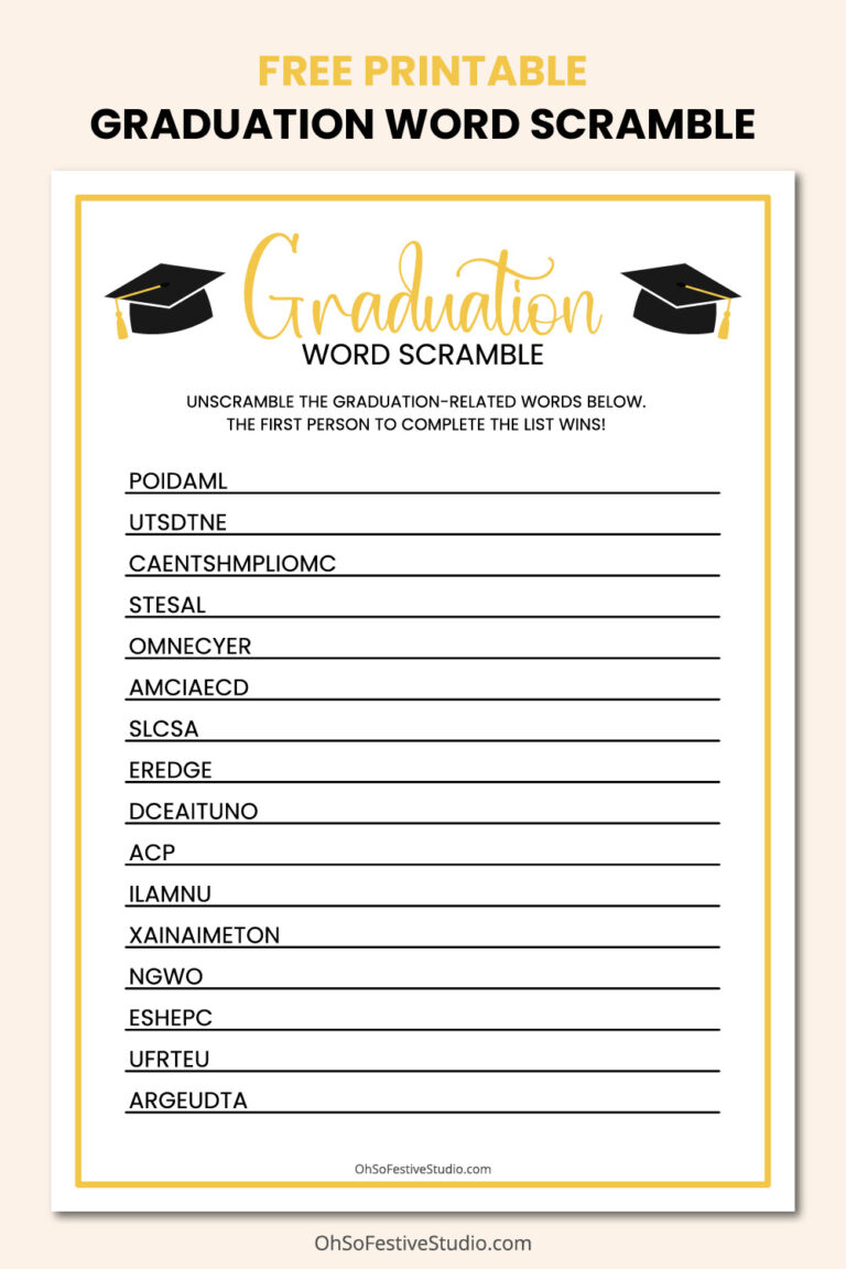 Graduation word scramble - OhSoFestiveStudio