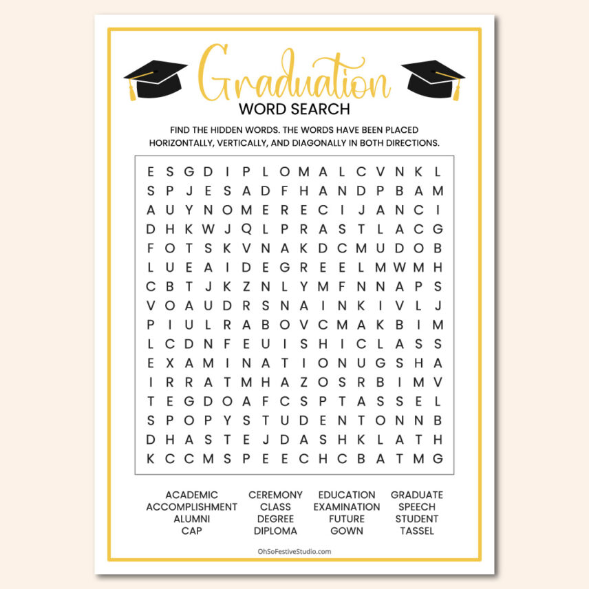 Graduation word search - OhSoFestiveStudio